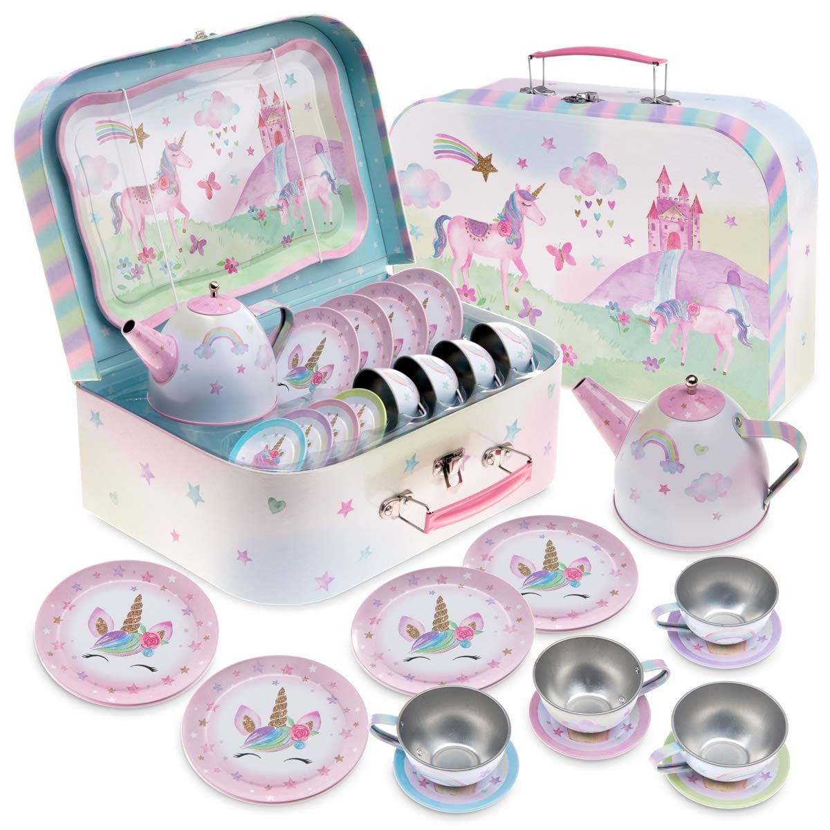 Jewelkeeper Pretend Play Toy Tea Set - 15 Piece with Case for Children ...