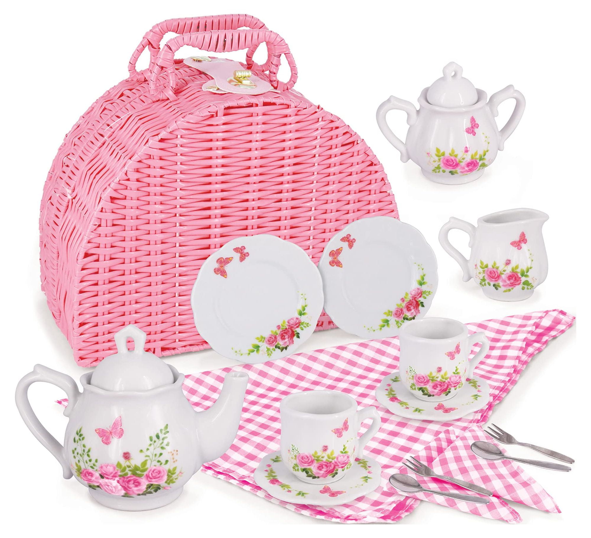 Jewelkeeper Kids Play Tea Party Set - 18-Pc Porcelain Toy with Pink ...