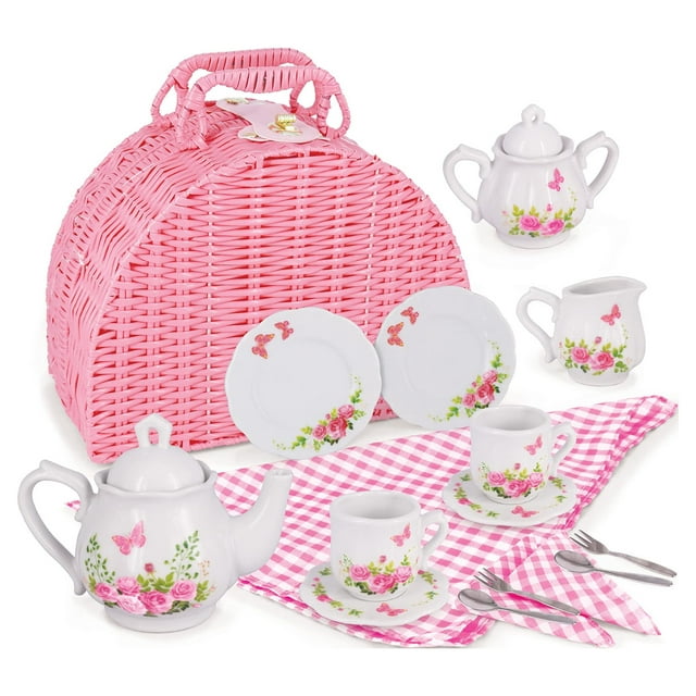 Jewelkeeper Kids Play Tea Party Set - 18-Pc Porcelain Toy with Pink ...