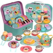 Jewelkeeper 15 Piece Kids Pretend Toy Tin Tea Set & Carrying Case ...