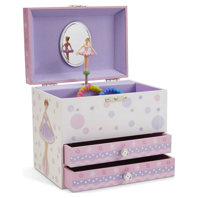 Jewelkeeper Ballerina Musical Jewelry Box with Drawers - White/Purple ...