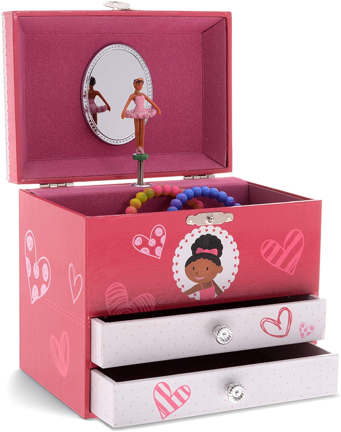 Jewelkeeper Girl's Ballerina Musical Jewelry Box, 2 Drawers, Hearts ...