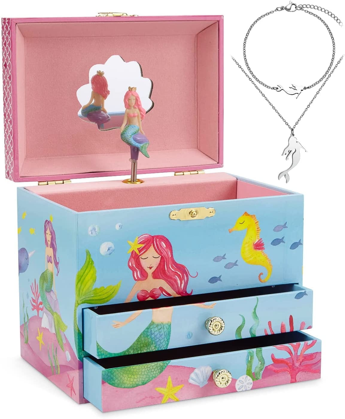 Jewelkeeper Mermaid Music Box & Kids Jewelry Set - 3 Gifts for Girls ...