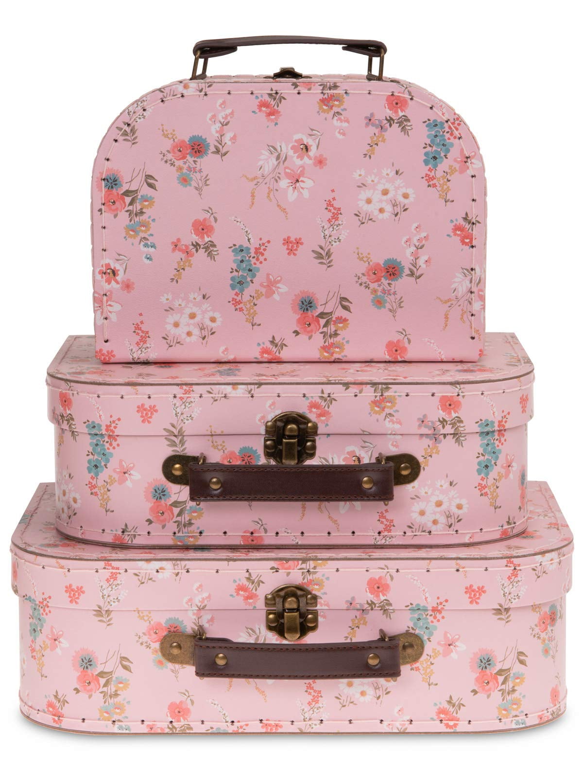 Jewelkeeper Paperboard Suitcases, Set of 3, Vintage-Style Nesting Boxes ...