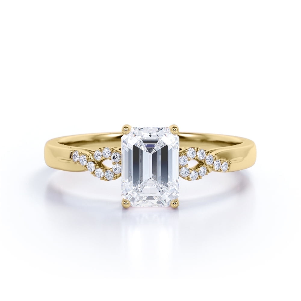 Jewellery Craft Emerald Cut Engagement Ring, 2 ct Lab Grown Diamond, VS1 Clarity E-F Color, 14K ...
