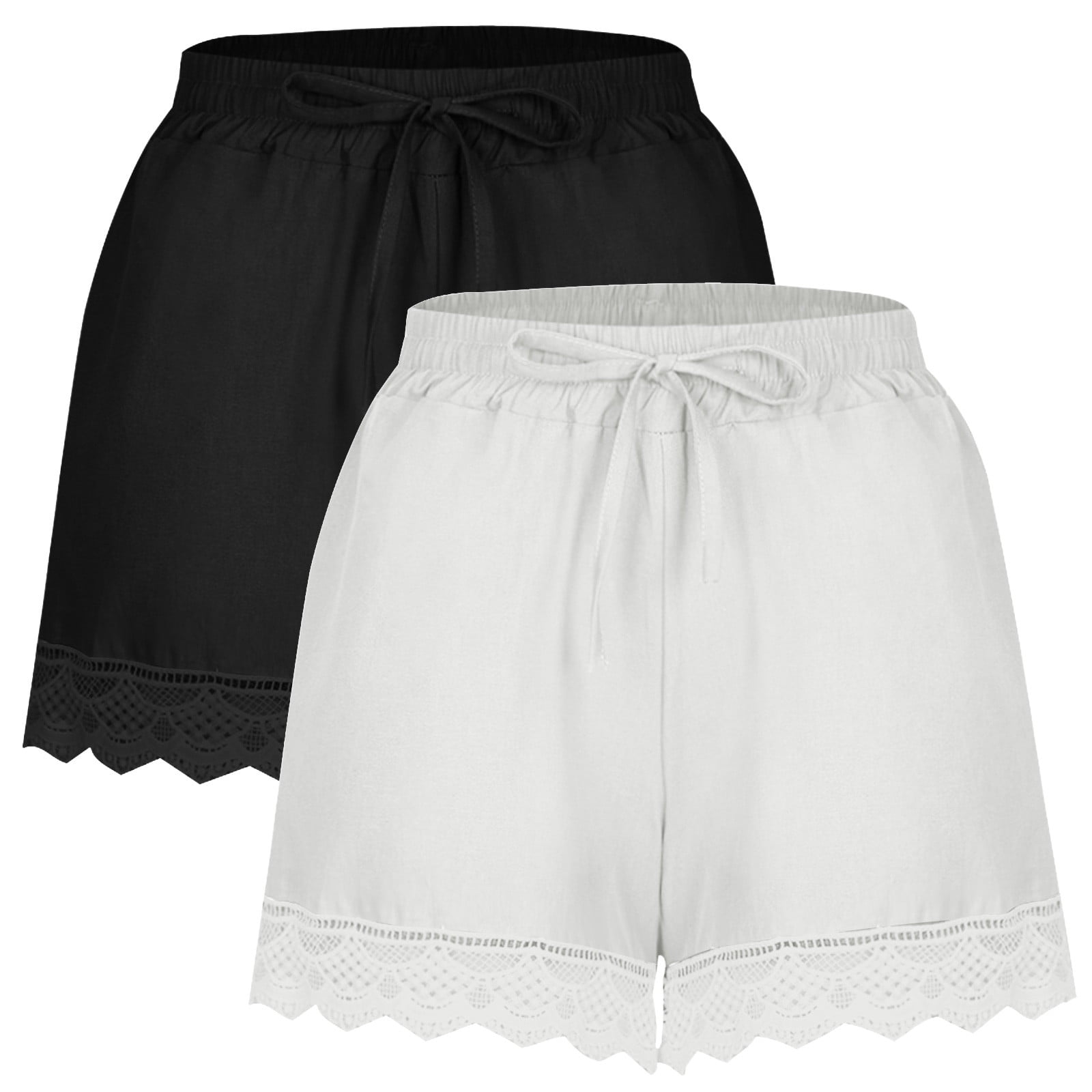 Jewelreauty 2 Pack Pajama Shorts for Women Plus Size Drawstring Lace ...