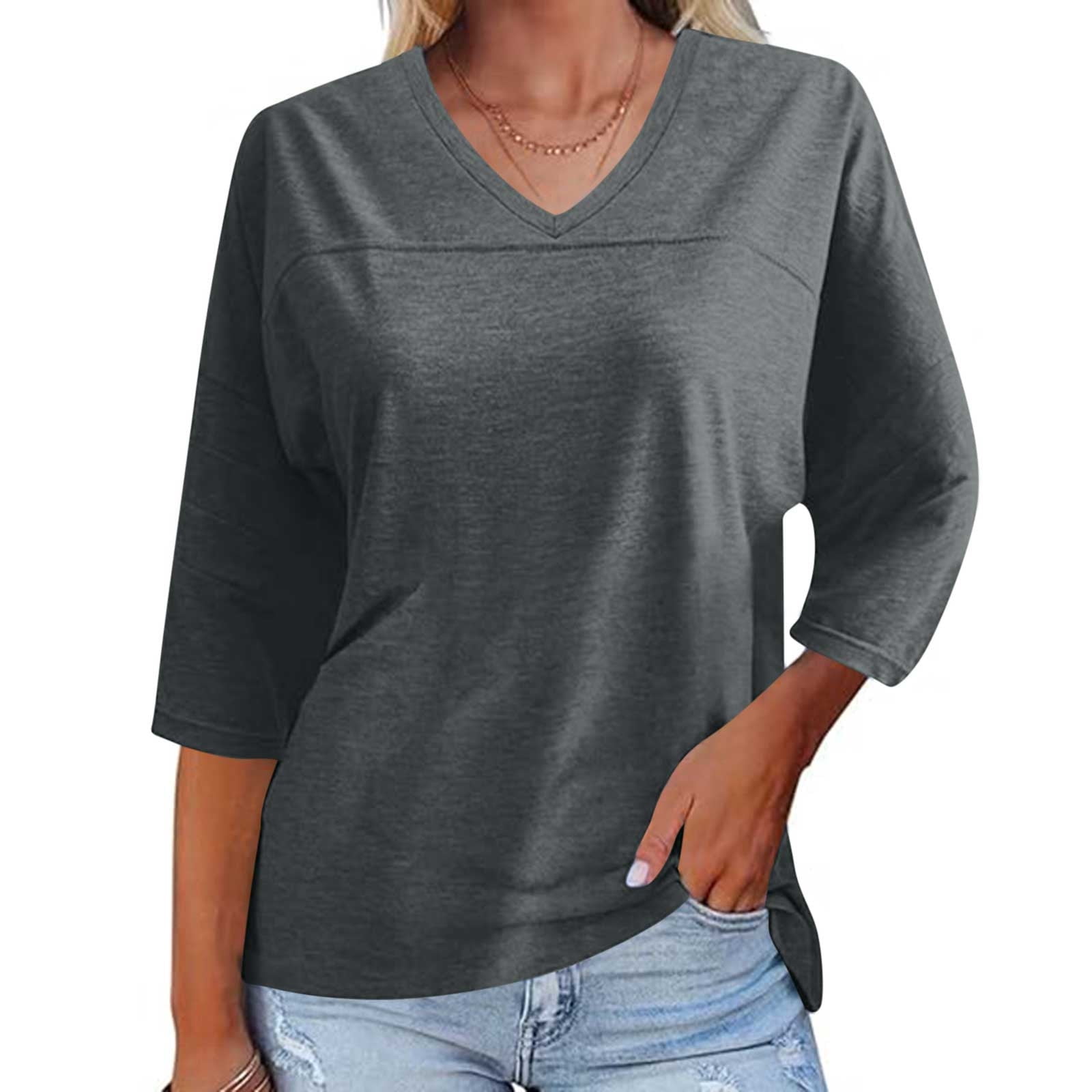 Jewelreauty Elbow Length Tops for Women Casual V Neck Basic Tee Shirts ...