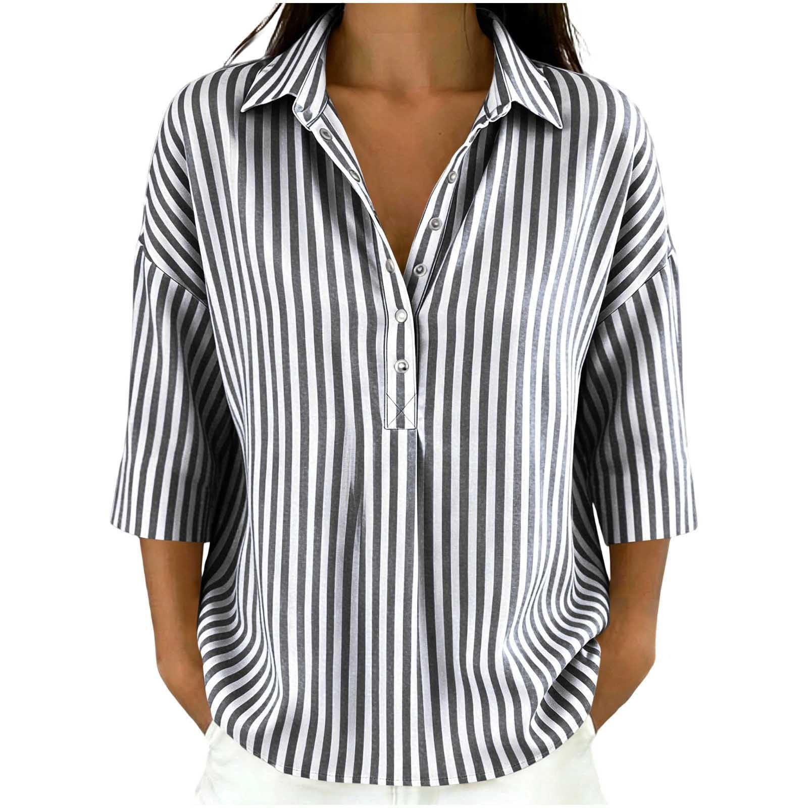 Jewelreauty Striped Shirts Half Button Up Blouses for Women Drop ...