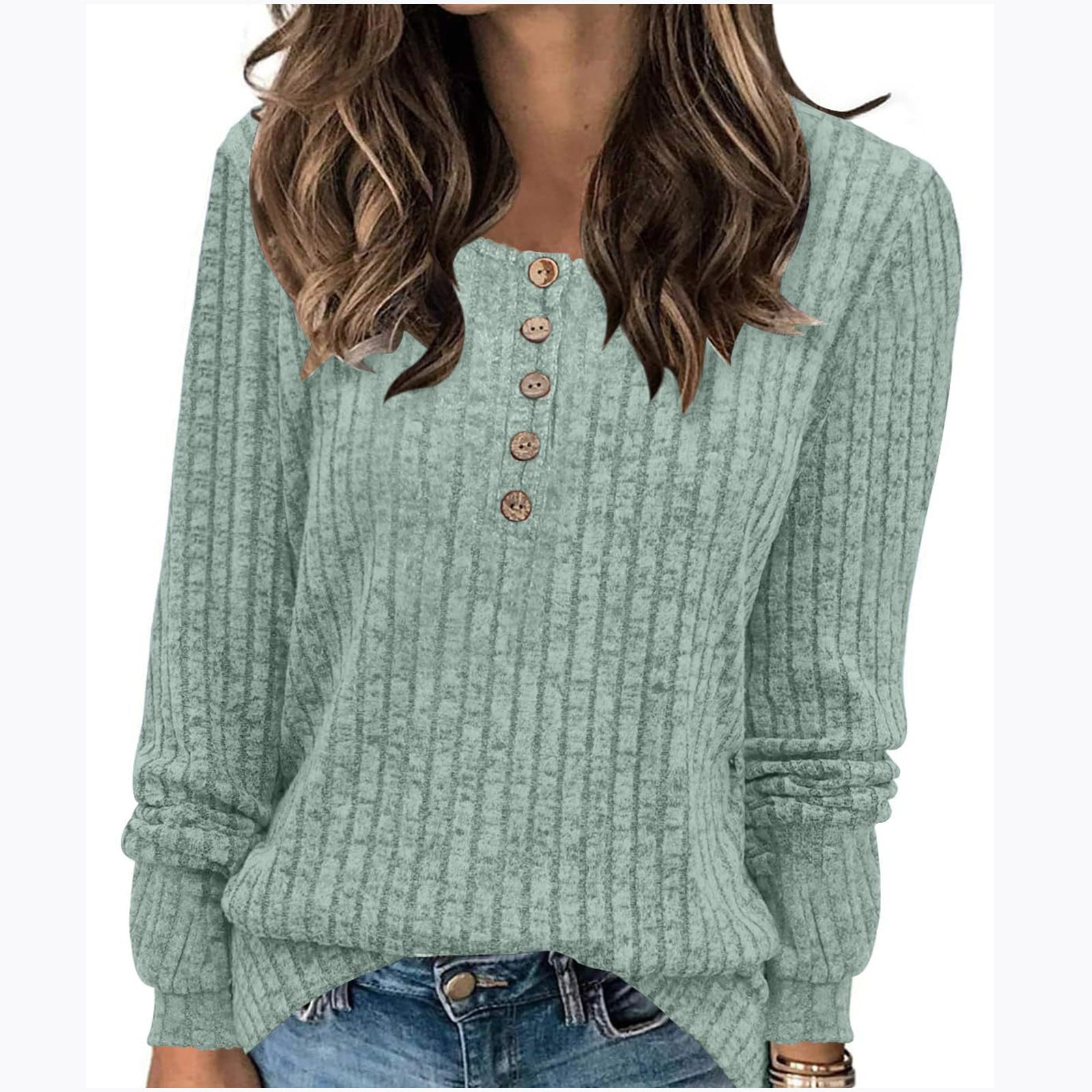 Jewelreauty Womens Solid Color Long Sleeve Loose Round Neck Sweater ...