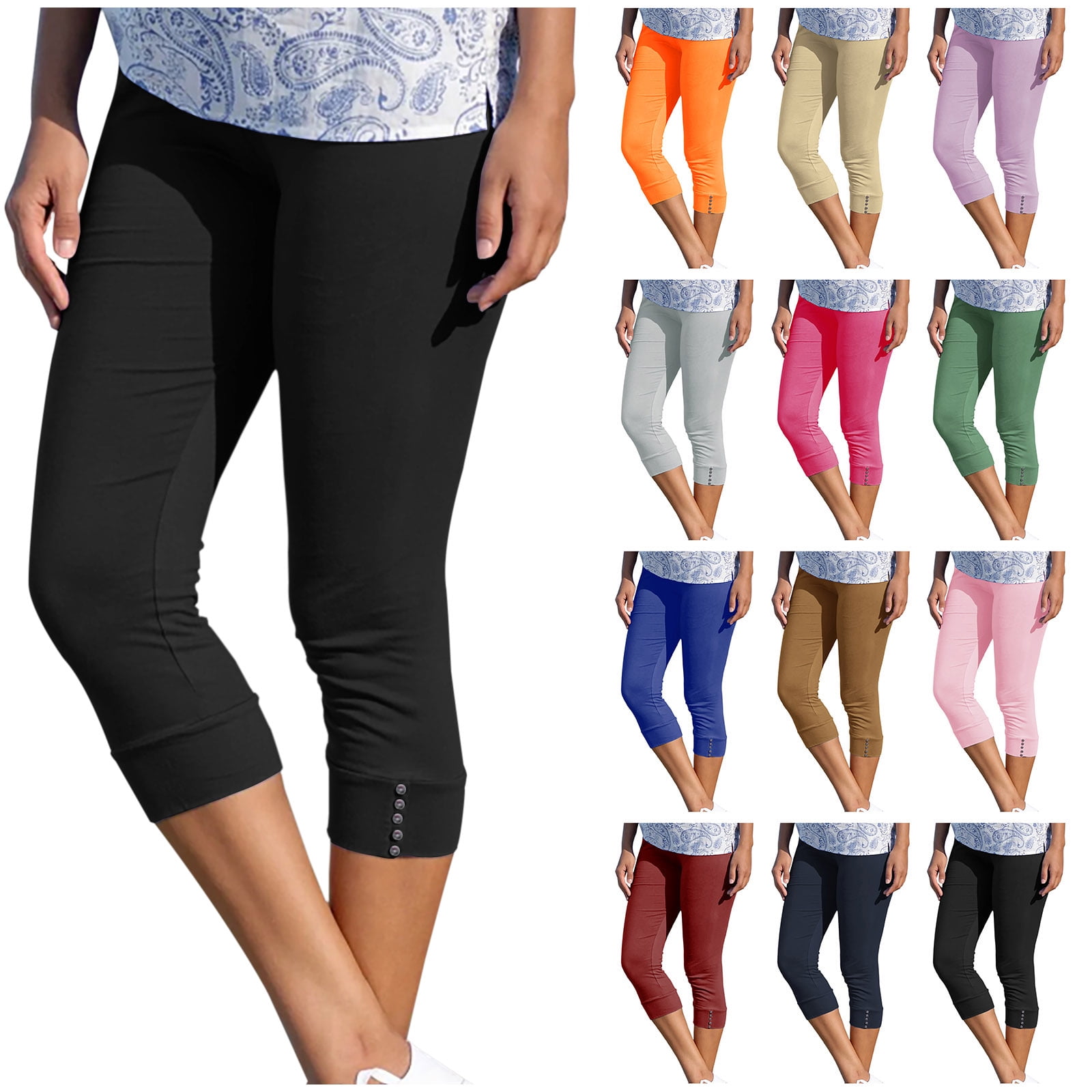 Jewelreauty Women High Waisted Capris Leggings Solid Workout Stretch ...