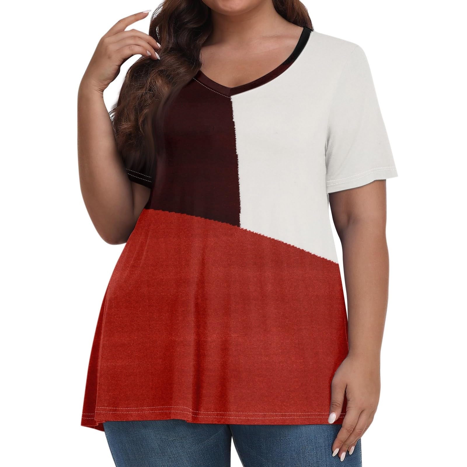 Jewelreauty Women Plus Size Summer Tops Casual V Neck Short Sleeve