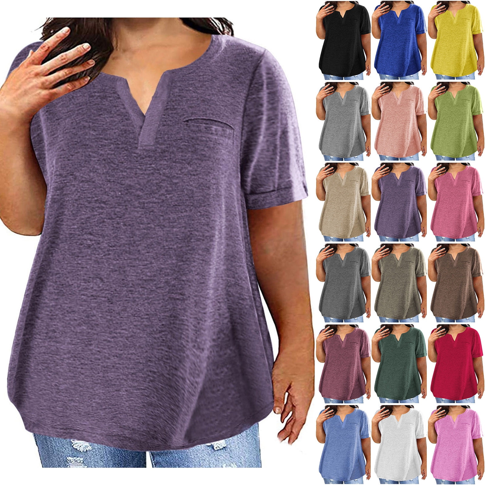 Jewelreauty Womens Plus Size Short Sleeve Tops Summer Casual V Neck ...