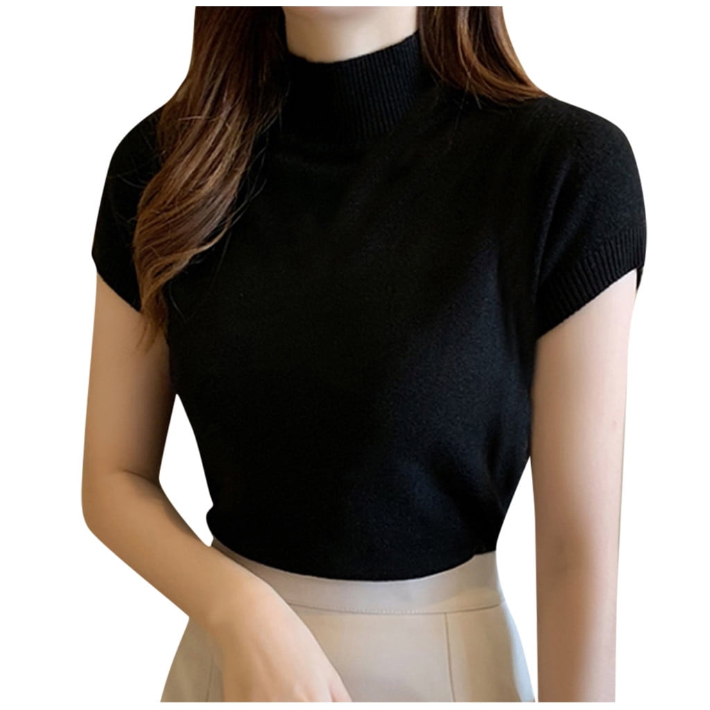 Jewelreauty Womens Short Sleeve Turtleneck Shirts Casual Pullover Slim ...