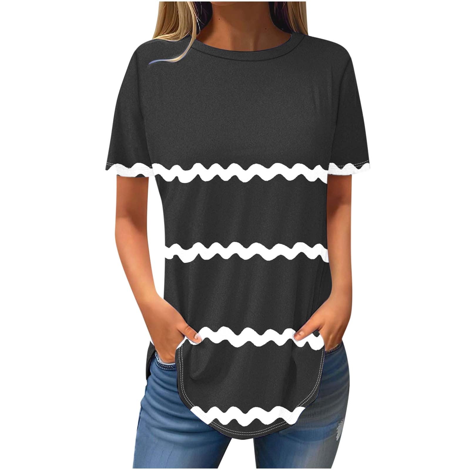 Jewelreauty Womens Summer Short Sleeve Shirts Crewneck Curve Hem Basic ...
