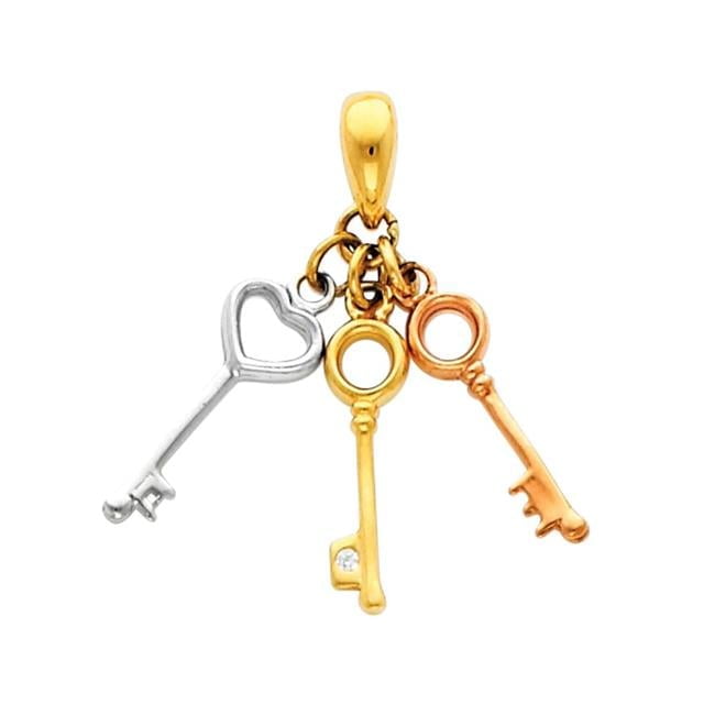 Jewelry 14k Tri-Tone Gold 'Key to My Heart' Danging Keys Charm Pendant ...