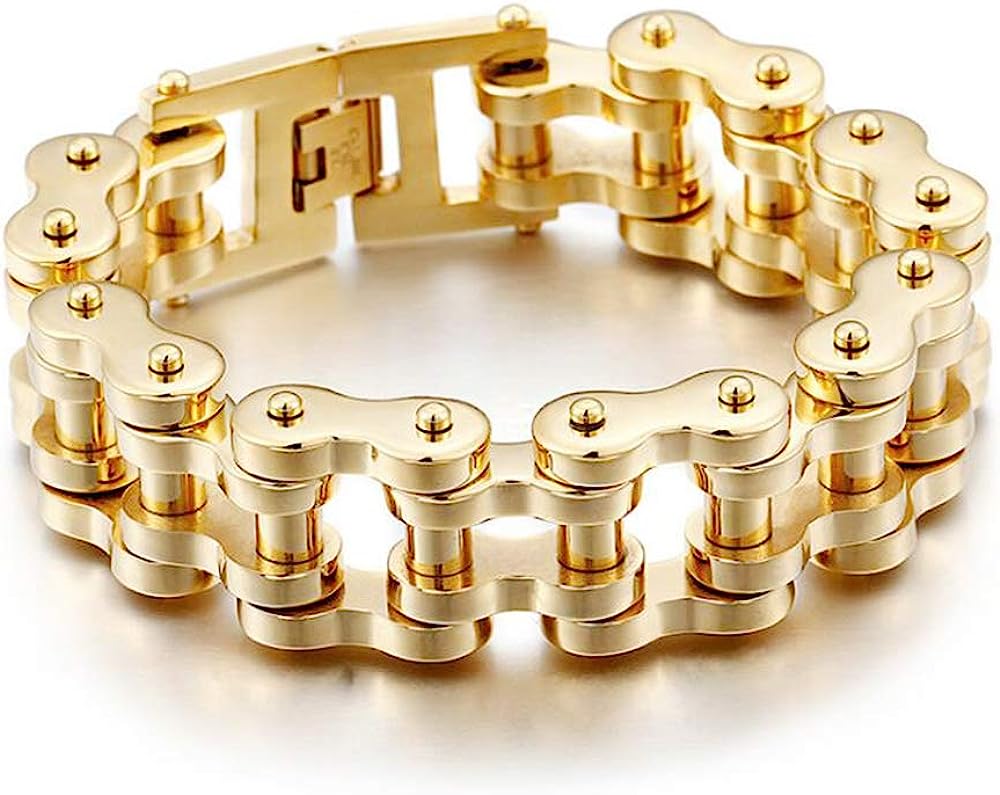 Jewelry 22mm Large Heavy Stainless Steel Men's Motorcycle Biker Bike Chain Bracelet Silver Gold ...