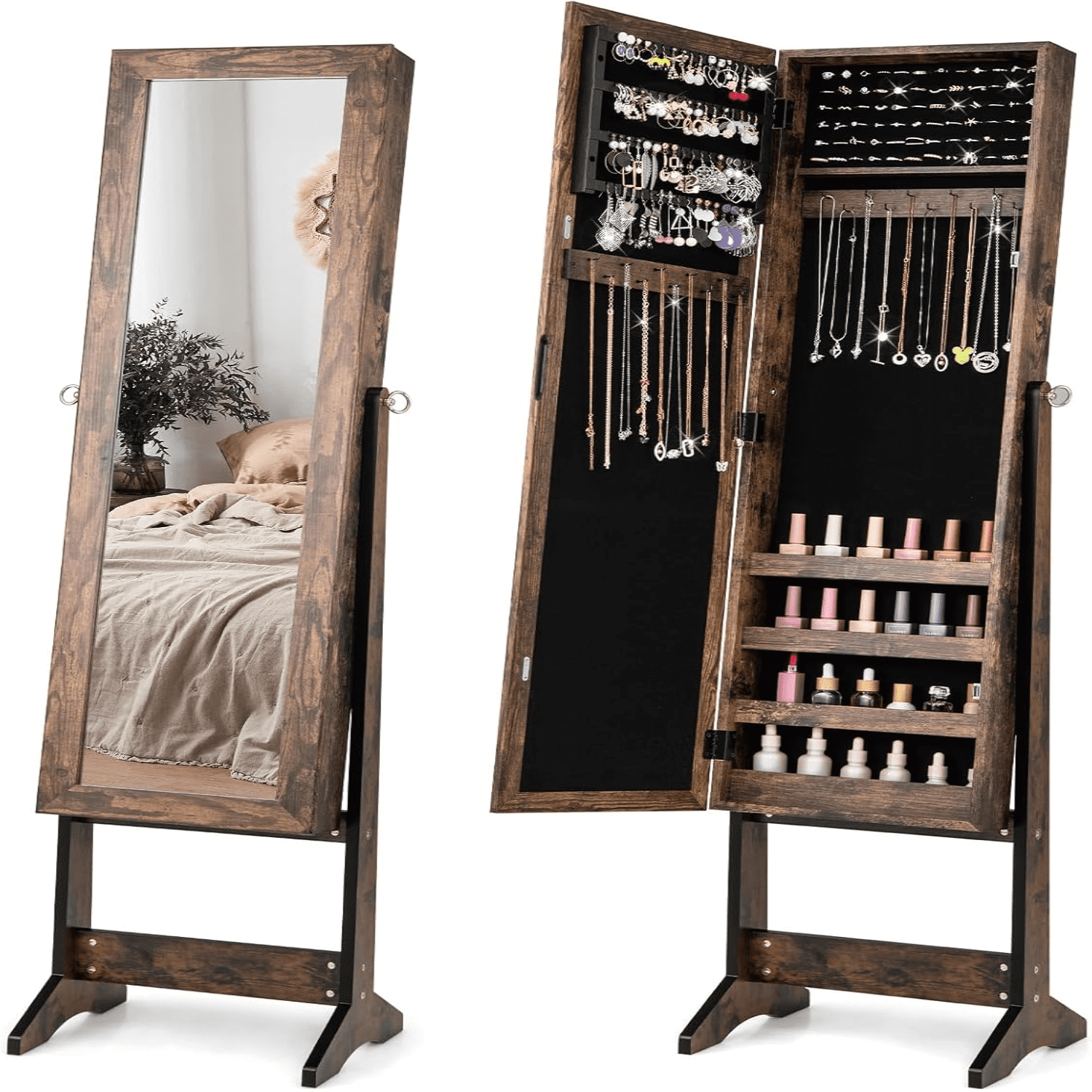 Jewelry Armoire Cabinet Standing Jewelry Organizer with Full-length ...