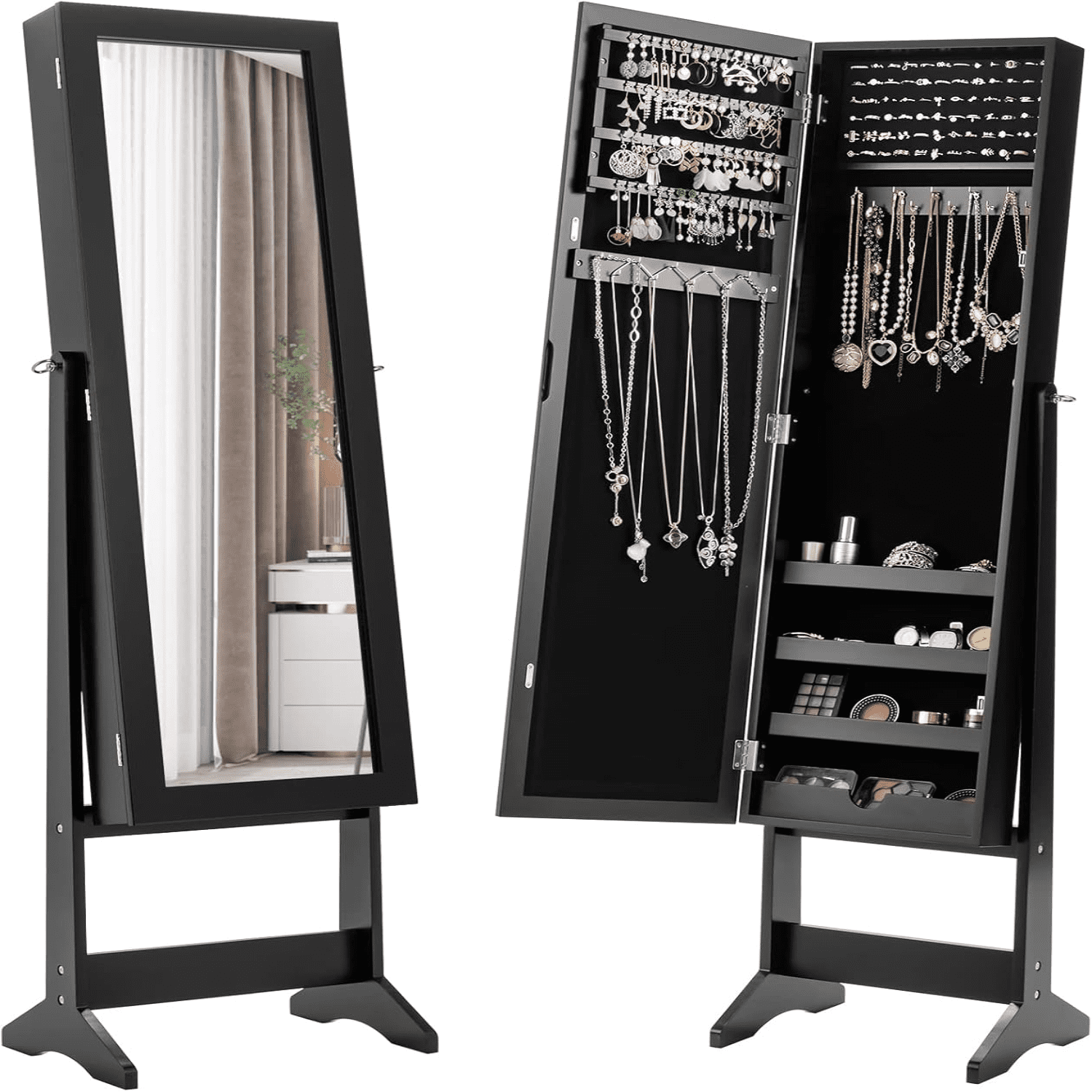 Jewelry Armoire Cabinet Standing Jewelry Organizer with Full-length ...