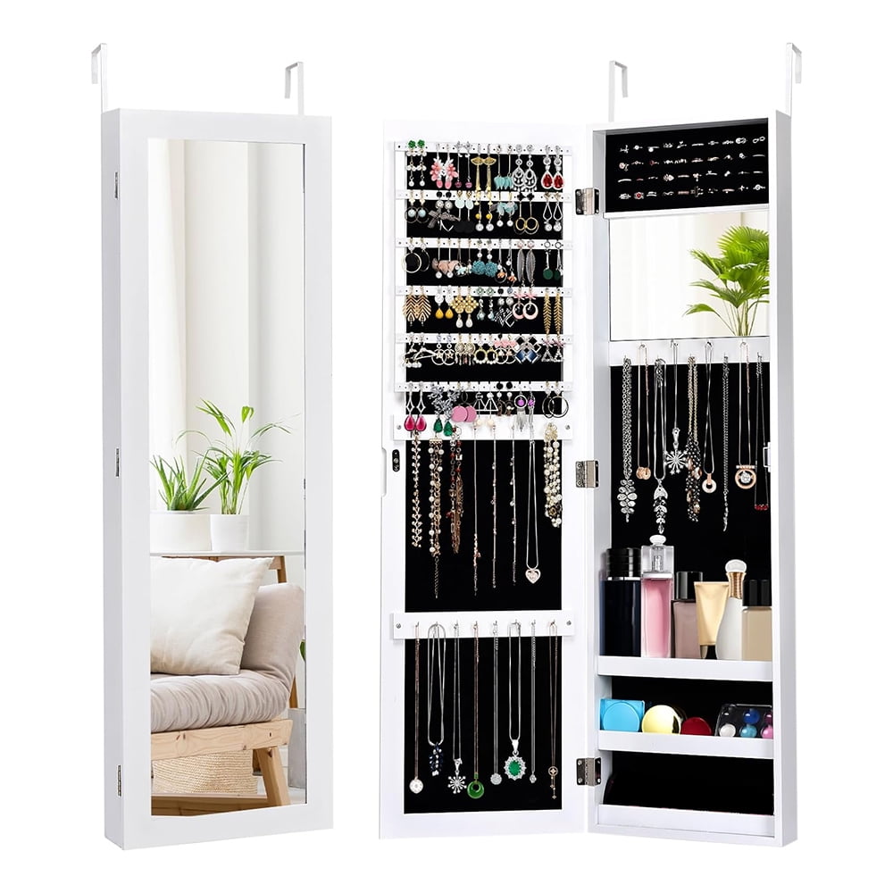 Jewelry Armoire, Cosmetics Storage Organizer w/Full-Length & Inner ...