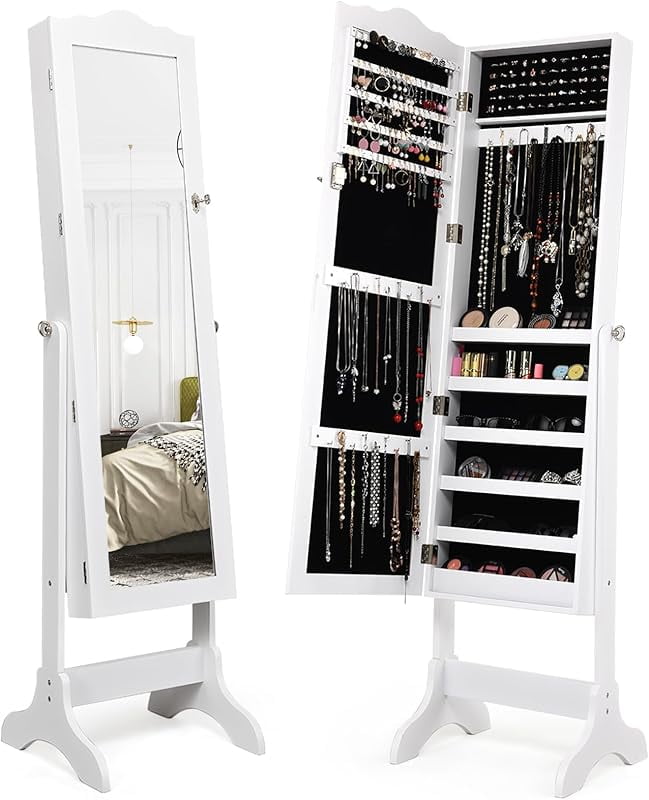 Jewelry Armoire, Lockable Jewelry Organizer with Full Length Mirror & 4 ...