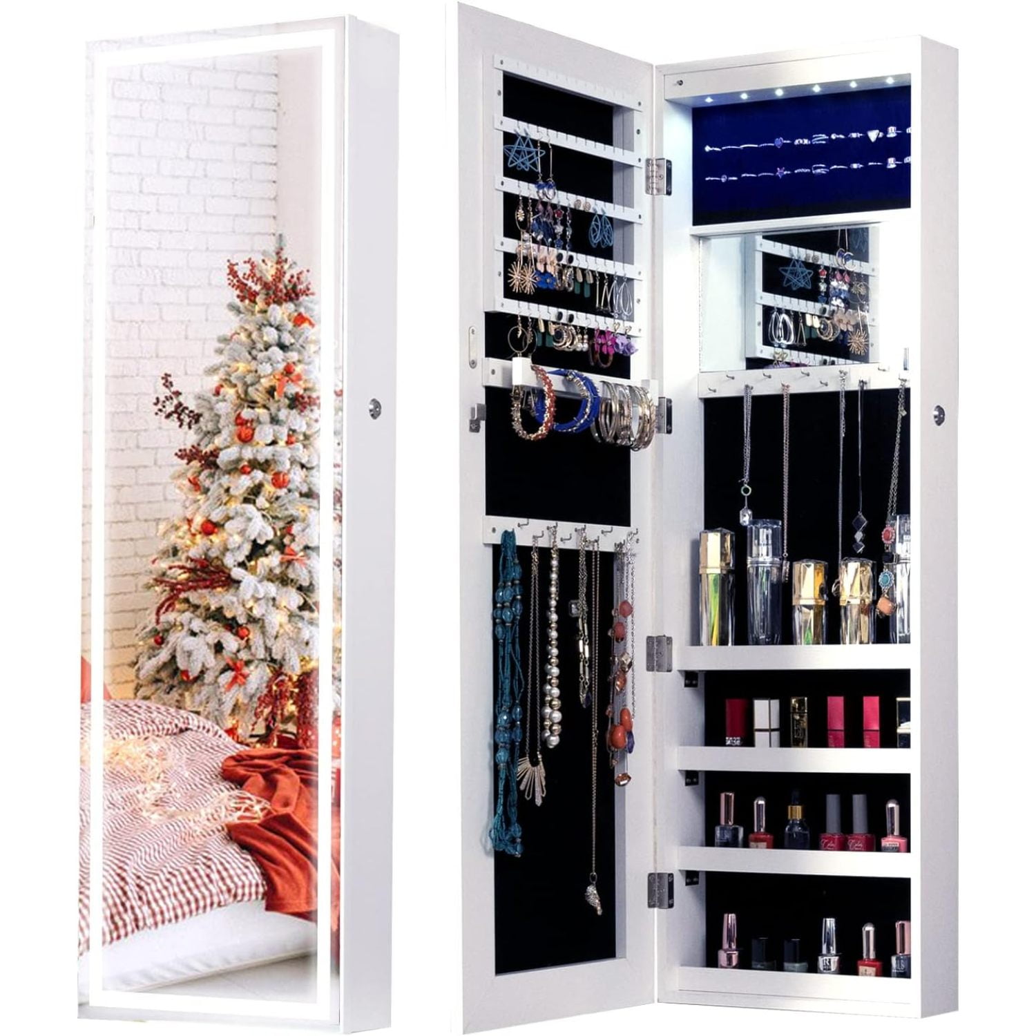 Jewelry Armoire Organizer, Lighted Full Length Mirror with Jewelry ...