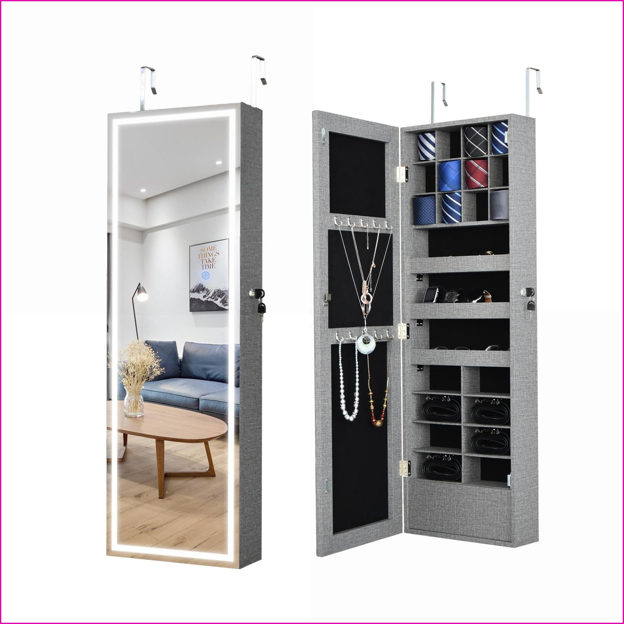 Jewelry Armoire with LED Lights & Real Glass Mirror | Wall/Door Mount ...