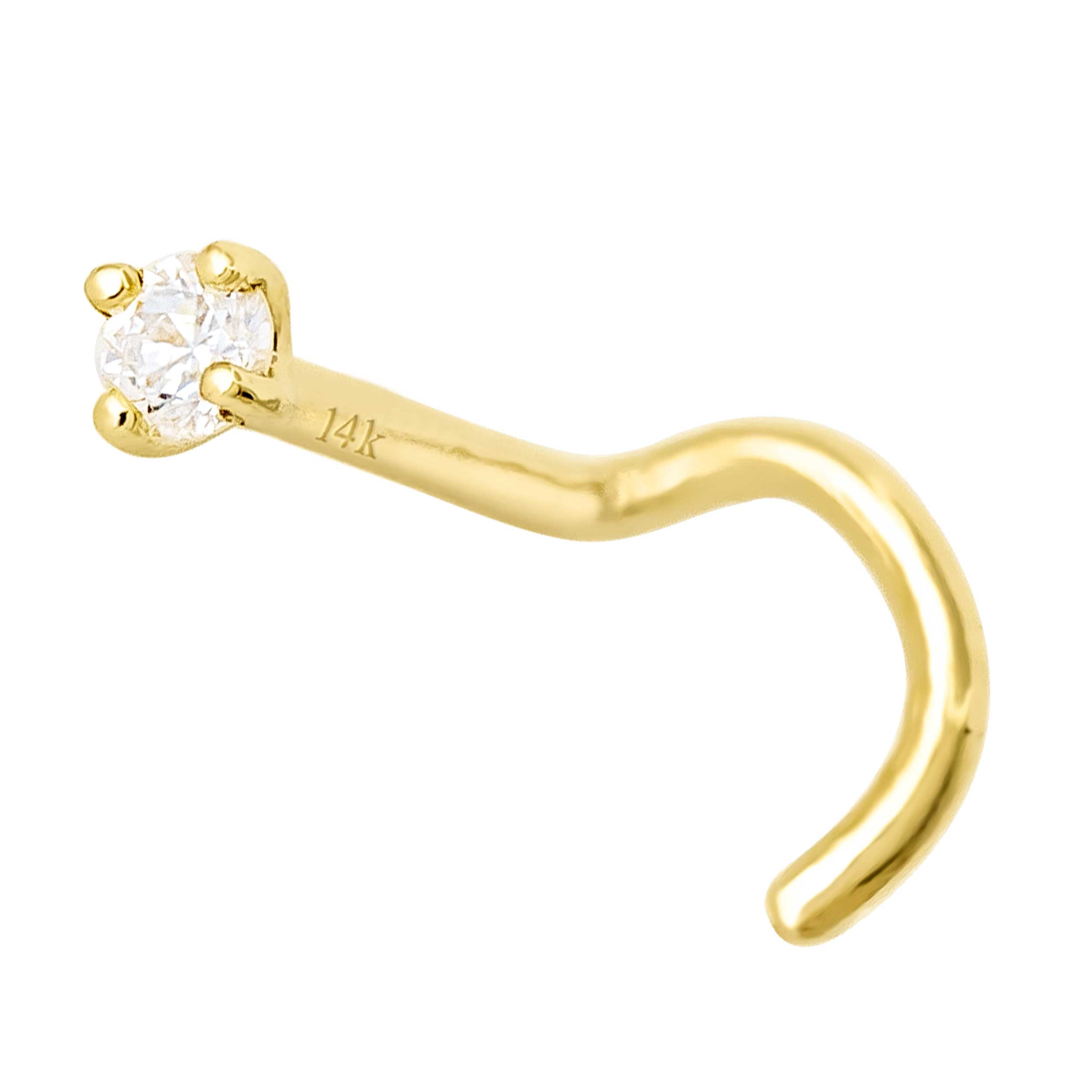 Jewelry Avalanche 14K Yellow Gold 2mm Moissanite Nose Screw Stud 20G ...