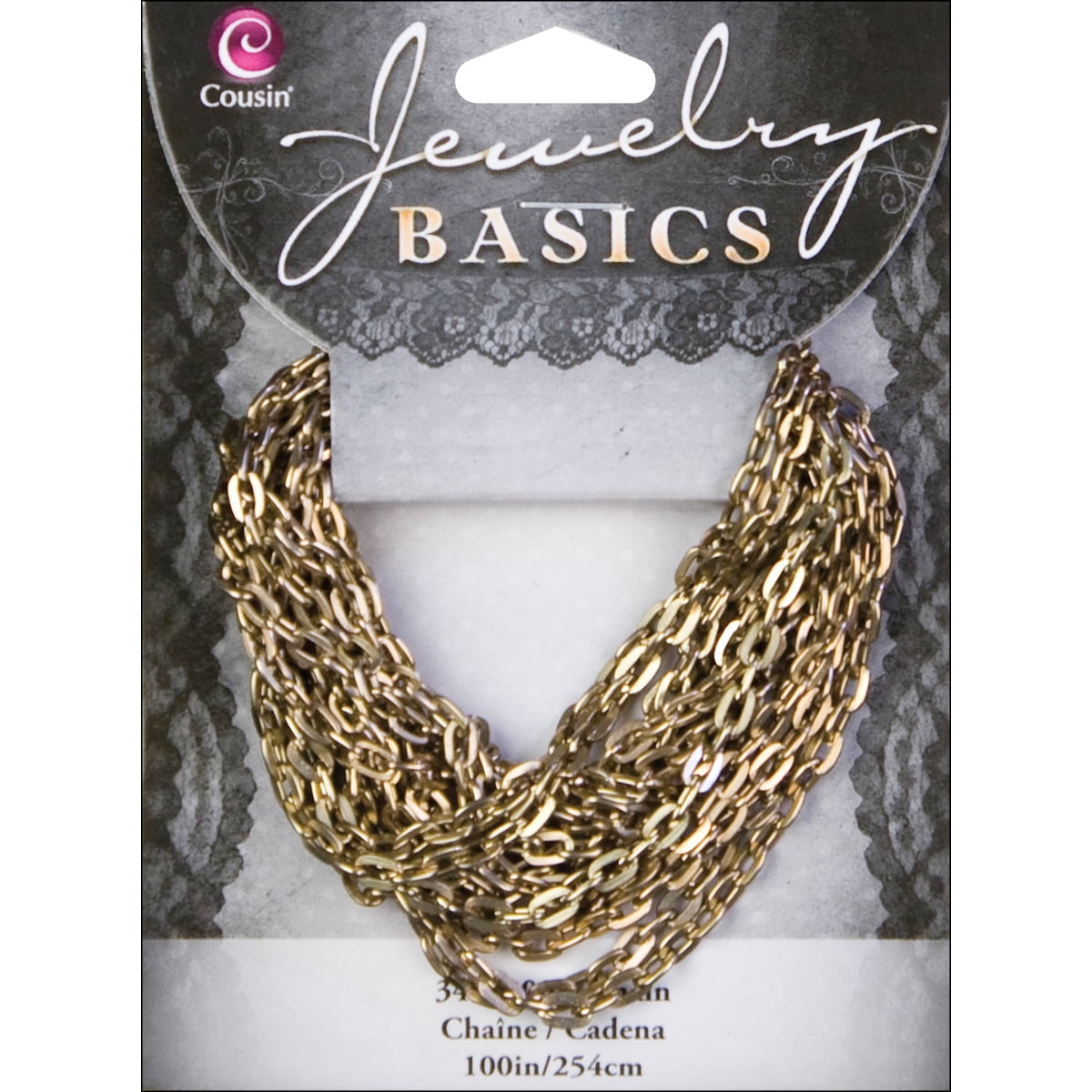 Jewelry Basics Metal Chain 1/Pkg-Antique Gold Small Oval 100", Pk 3 ...