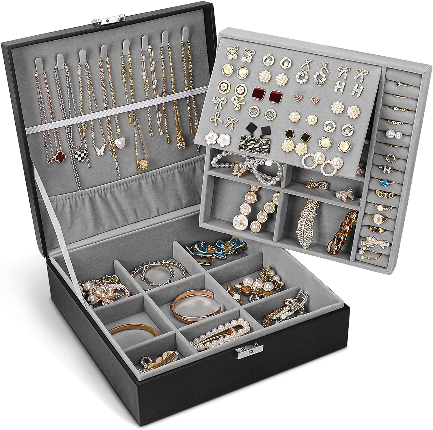 Jewelry Box, Jewelry Boxes for Women & Men with PU Leather, 2 Layer ...