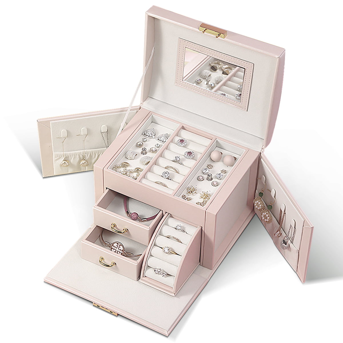 Jewelry Box with Mirror, Jewelry Case Jewelry Organizer Box for Women ...