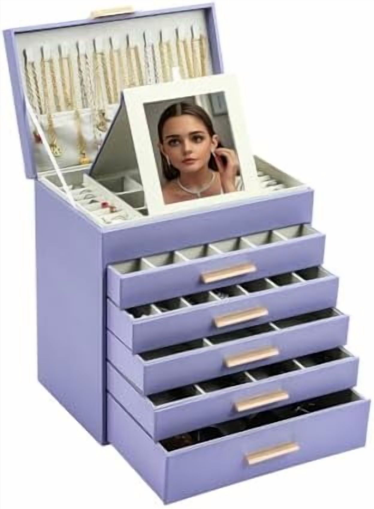 Jewelry Box with Necklace Hanger – 6 layer Jewelry Organizer for Women ...