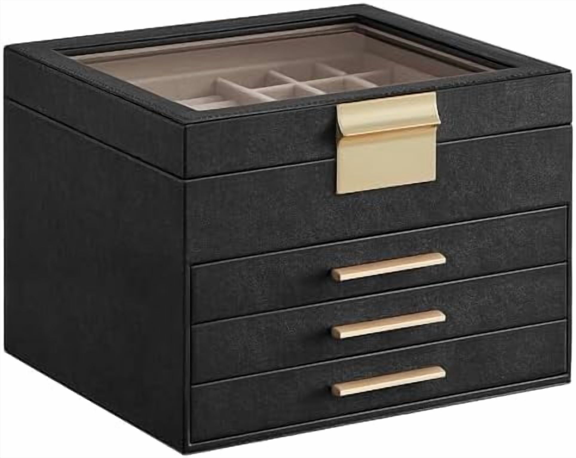 Jewelry Box Organizer with Glass Lid, 4-Layer Jewelry Storage, with 3 ...