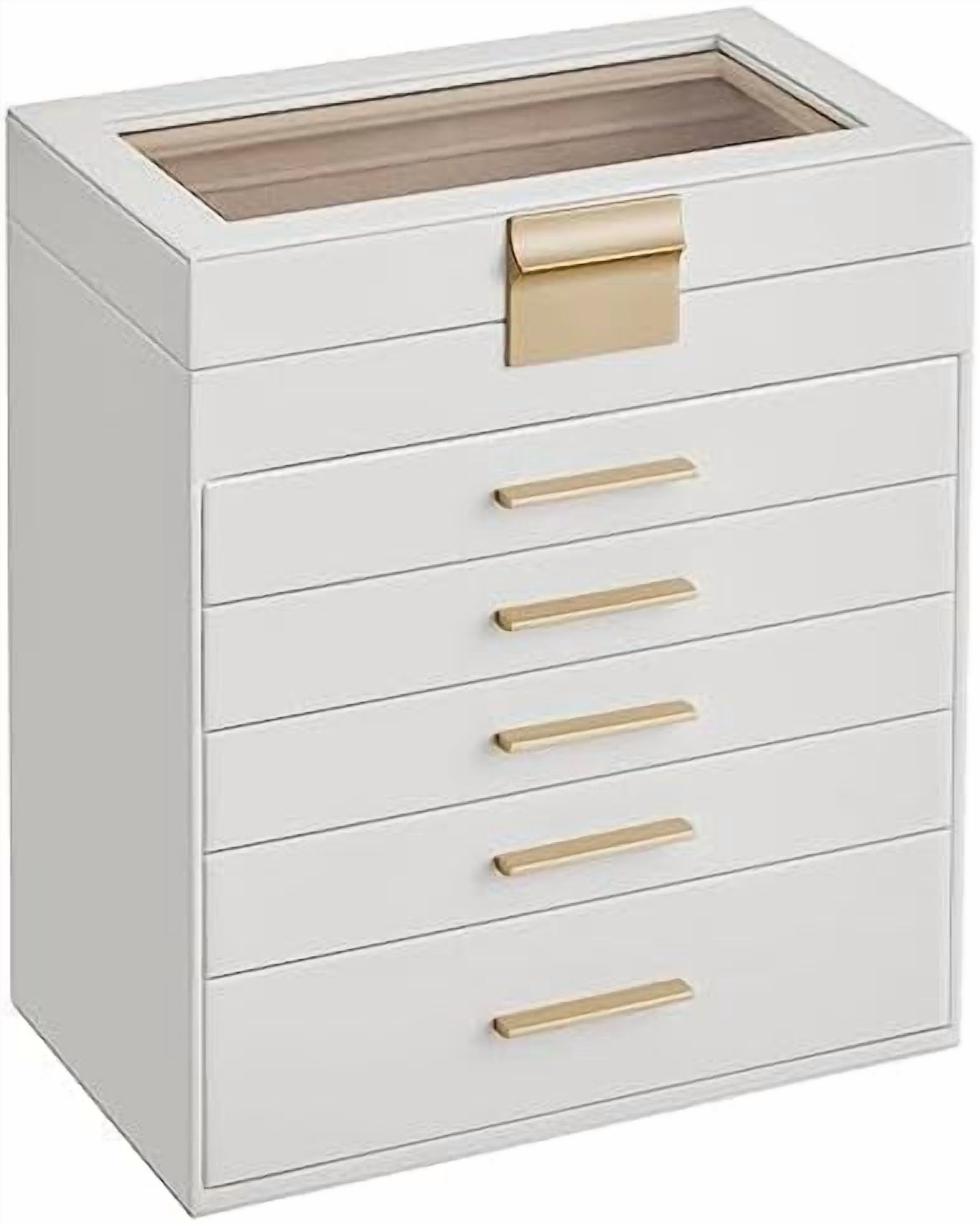 Jewelry Box Organizer with Glass Lid, 6-Layer Jewelry Storage, with 5 ...