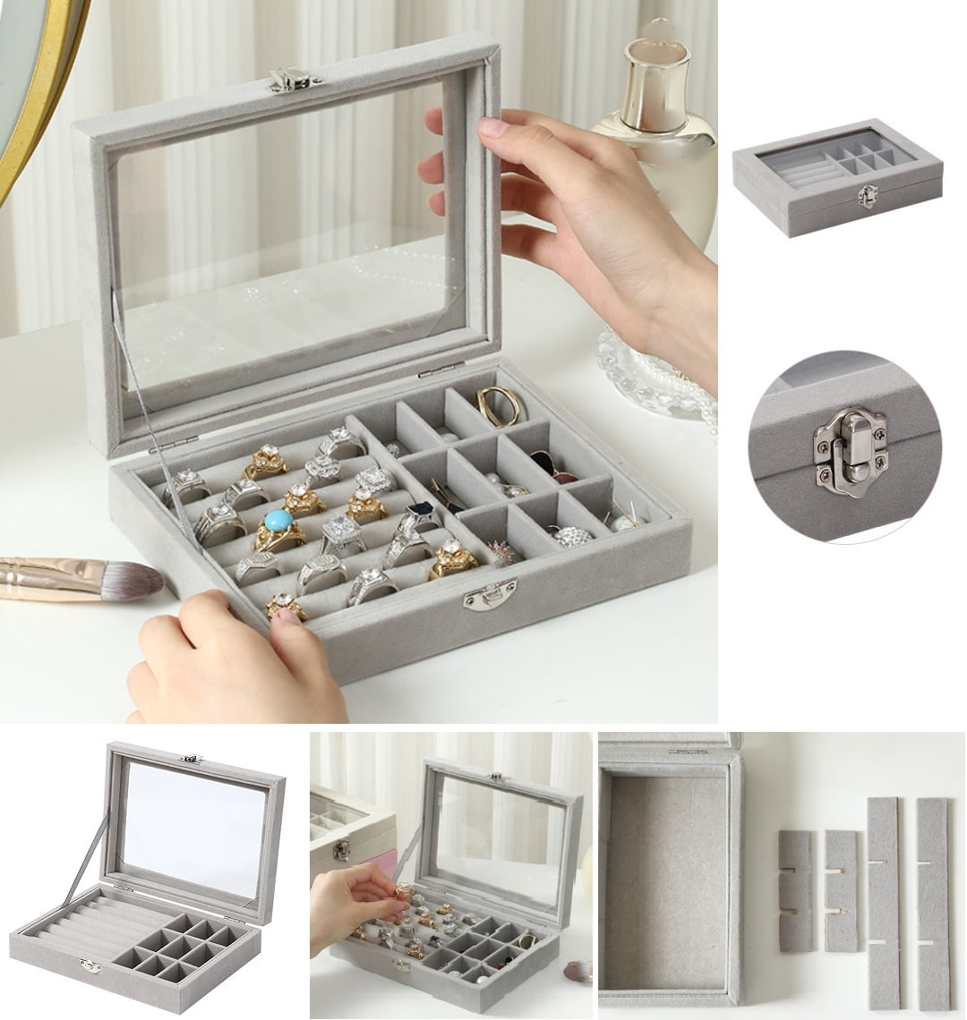 Velvet Jewelry Box for Rings Earrings Jewelry Ring Display Organizer ...