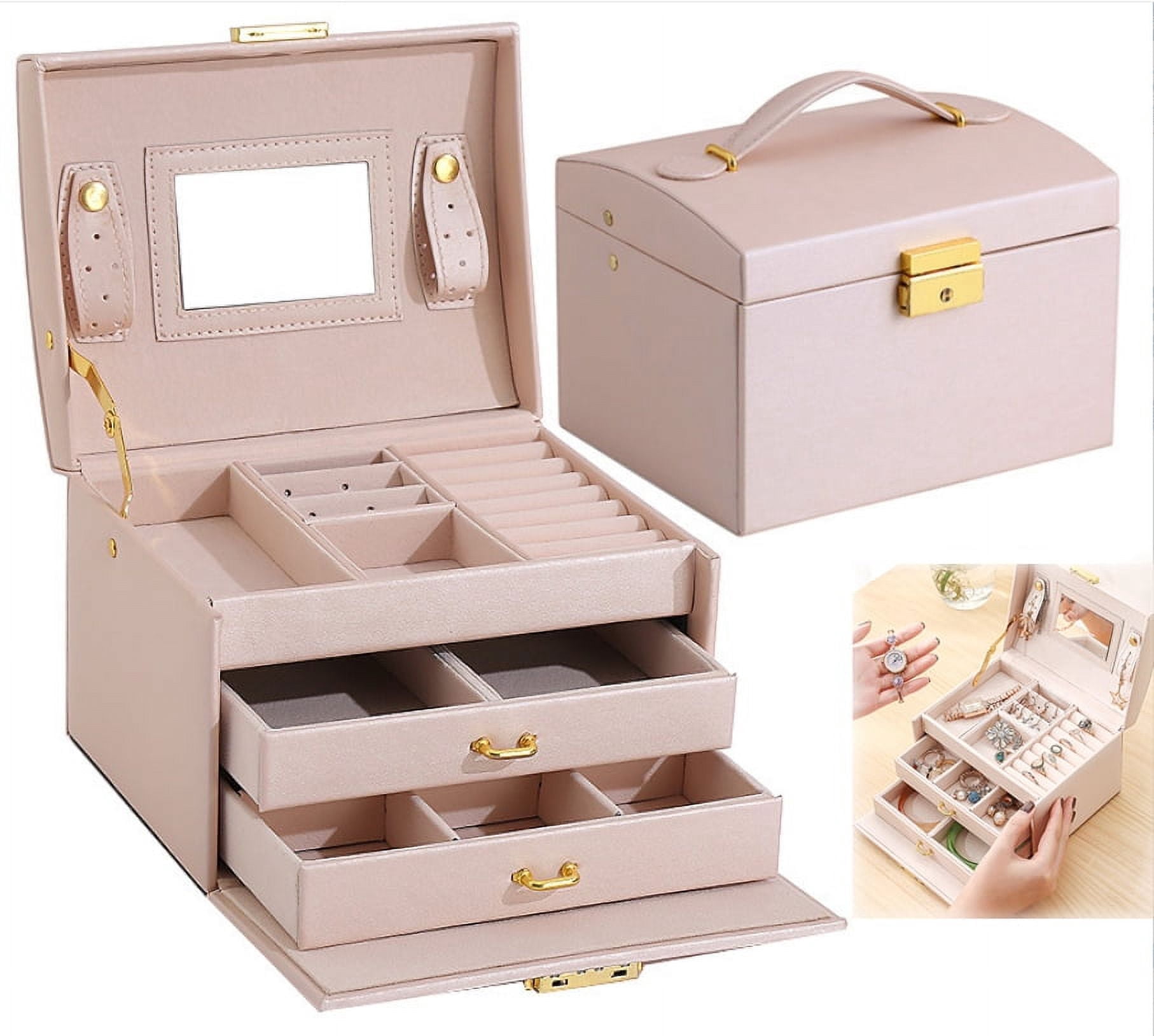 Large Jewelry Box for Women,3 Layer Portable Jewelry Organizer and Box ...