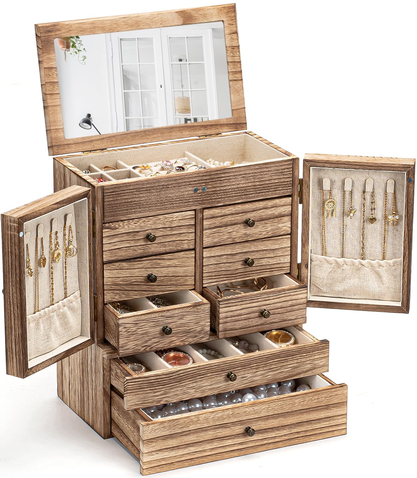 Jewelry Box for Women Wooden Jewelry Boxes & Organizers 5-Layer Rustic ...