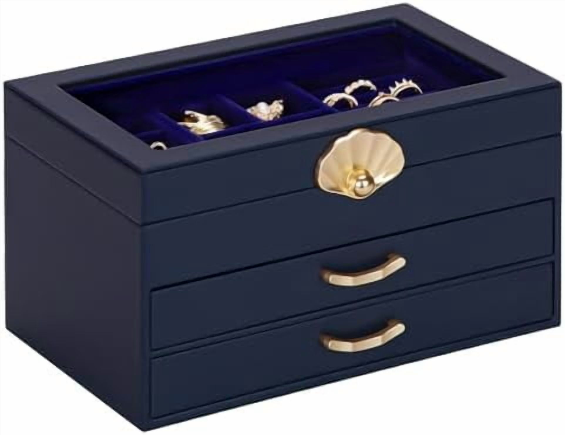 Jewelry Box with 2 Drawers: Display Organizer for Earrings Necklaces ...