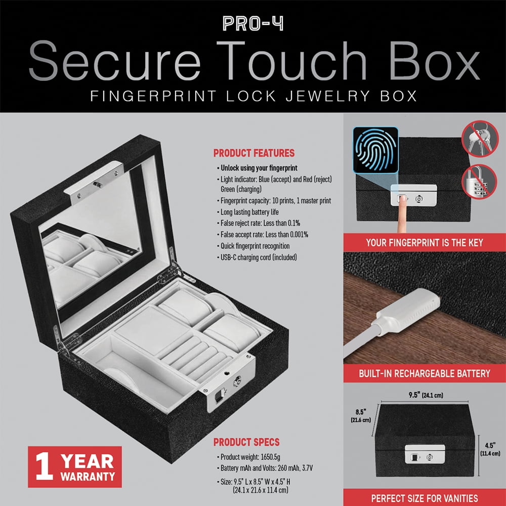 Biometric Fingerprint Jewelry Box with Secret Hidden Storage and Key ...