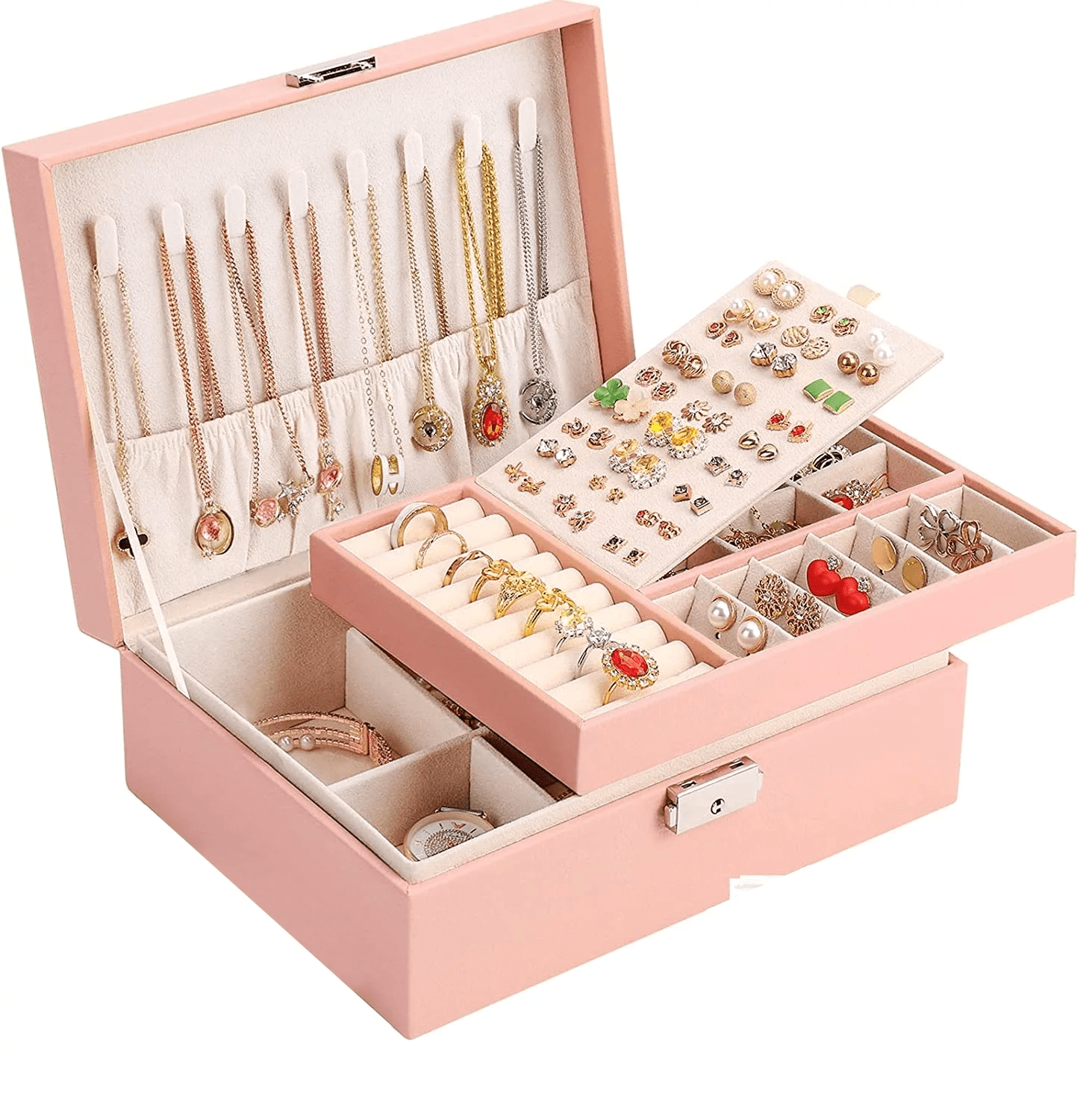 Jewelry Boxes for Women Girls, Jewelry Organizer Box, 2-Layer Large ...