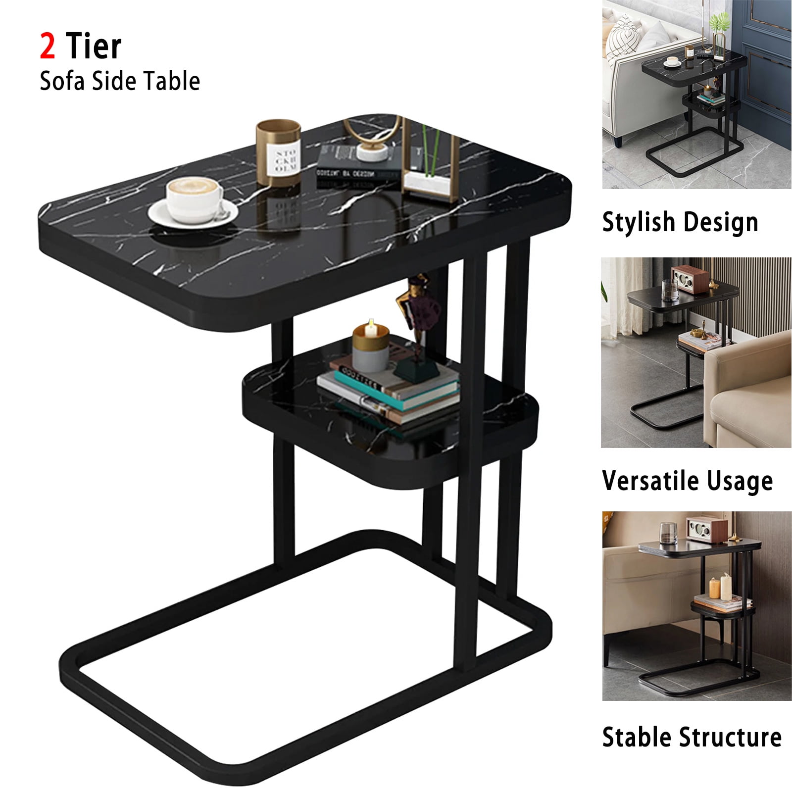 Jewelry C Shaped Side Table, 2 Tier Sofa End Table, Modern Side Table ...