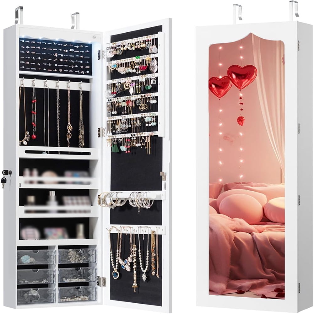 Jewelry Cabinet Armoire, Wall Mount Door Hanging, Lockable Jewelry ...