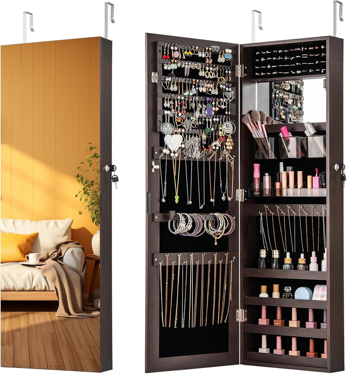 Jewelry Cabinet Wall or Door Mounted Hanging Lockable Jewelry Armoire ...