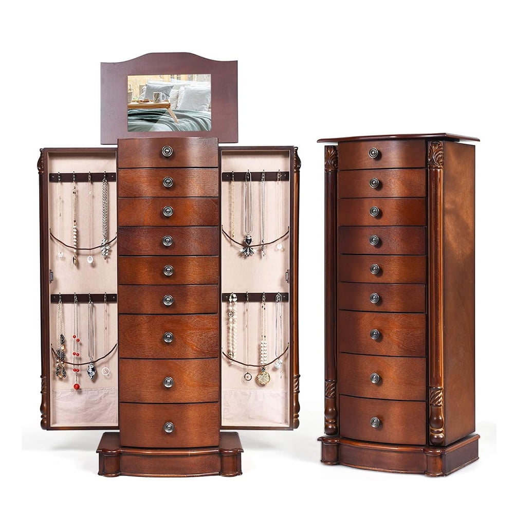 Jewelry Chest Armoire Cabinet Standing with Top Flip Mirror, Jewelry ...