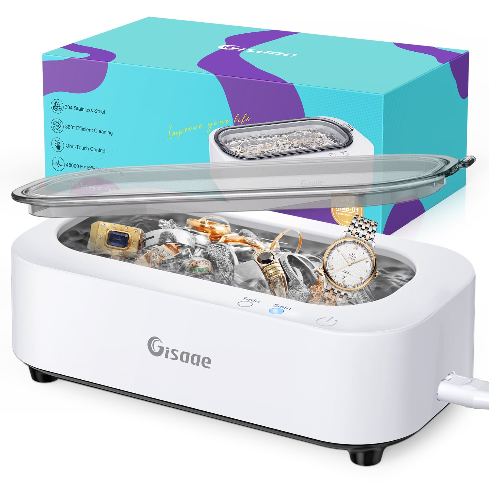 Jewelry Cleaner, 48kHz Professional Ring Cleaner with 2 Modes, 12oz ...