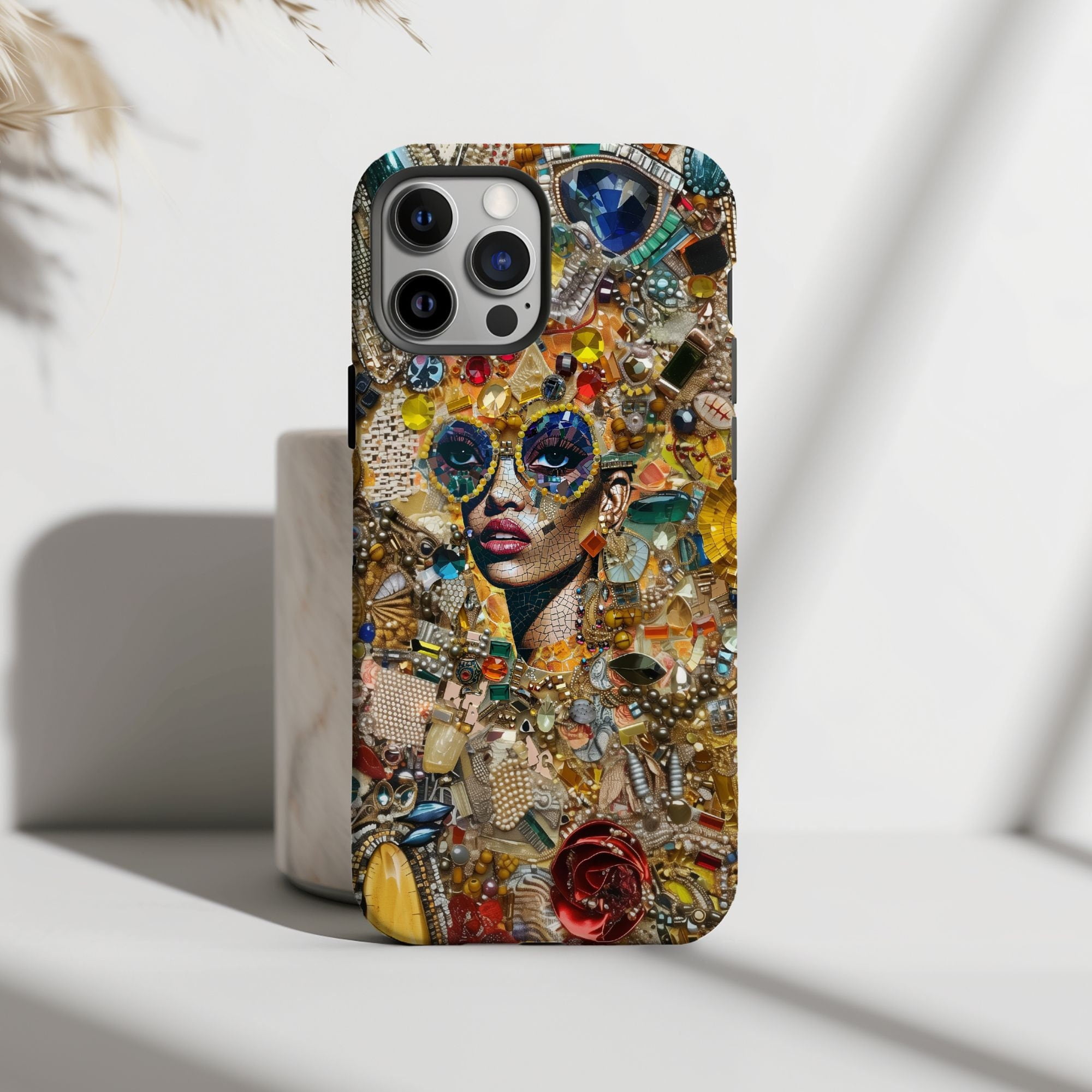 Jewelry Fashion Beaded Mosaic Collage Phone Case with iPhone 17 to 11 ...