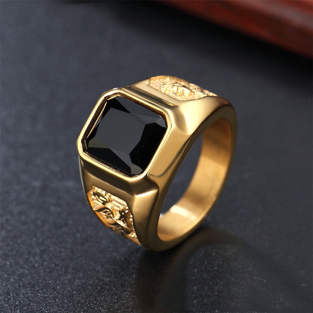 Jewelry Golden Dragon And Phoenix Gemstone Titanium Steel Ring ...