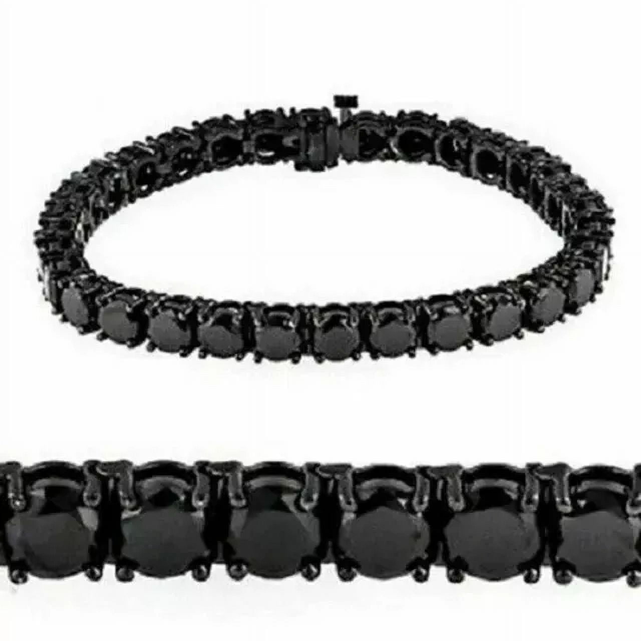 Jewelry Hub 10Ct Round Cut Simulated Black Diamond Men's Bracelet ...