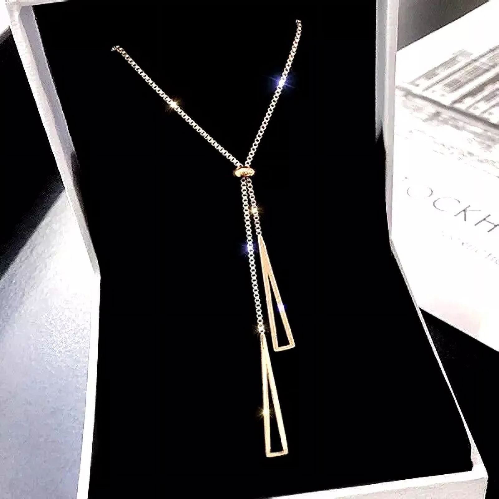 Jewelry Hub Double Gold Triangle Diamond Necklace, 16-Inch Sterling ...