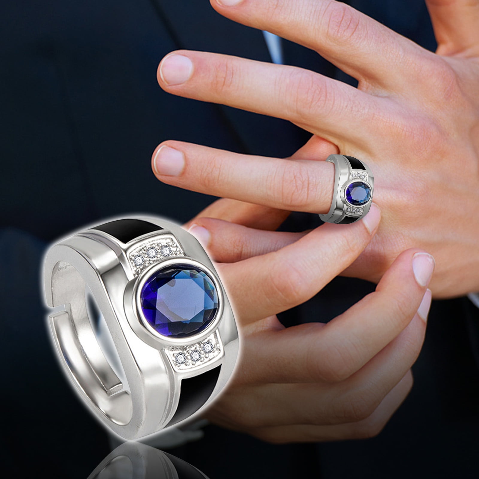 Jewelry Men's Round Blue Crystal Ring Fashion Trendsetter Open Blue ...