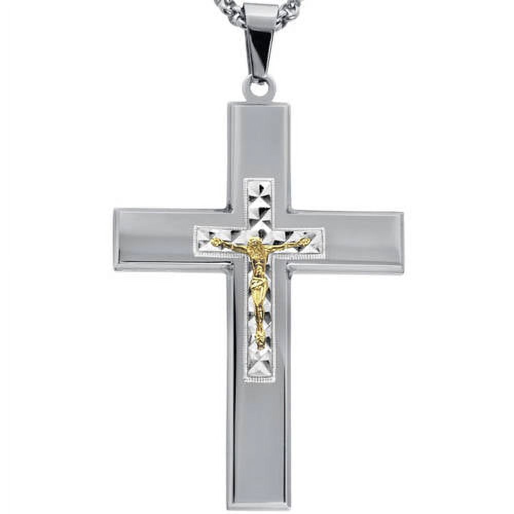 Jewelry Men's Stainless Steel Cross with Silver Tone Diamond Cut Cross ...